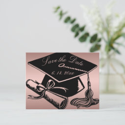 Graduation Rose Gold Cap Diploma Save the Date Announcement | Zazzle