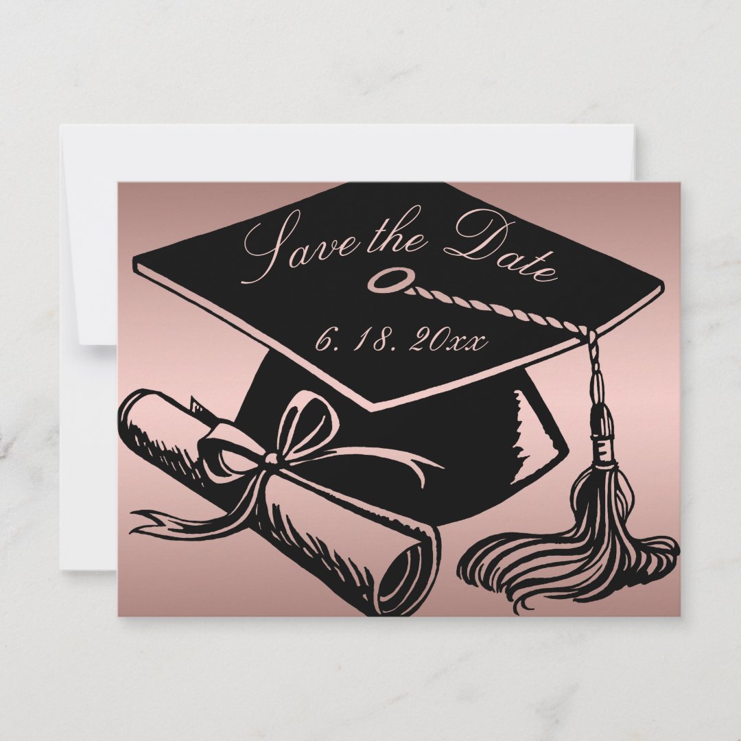 Graduation Rose Gold Cap Diploma Save the Date Announcement | Zazzle
