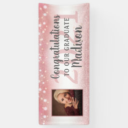 Graduation Rose Gold Pink Glitter Lights Photo Banner | Zazzle