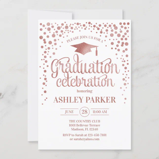 Graduation - Rose Gold White Invitation | Zazzle
