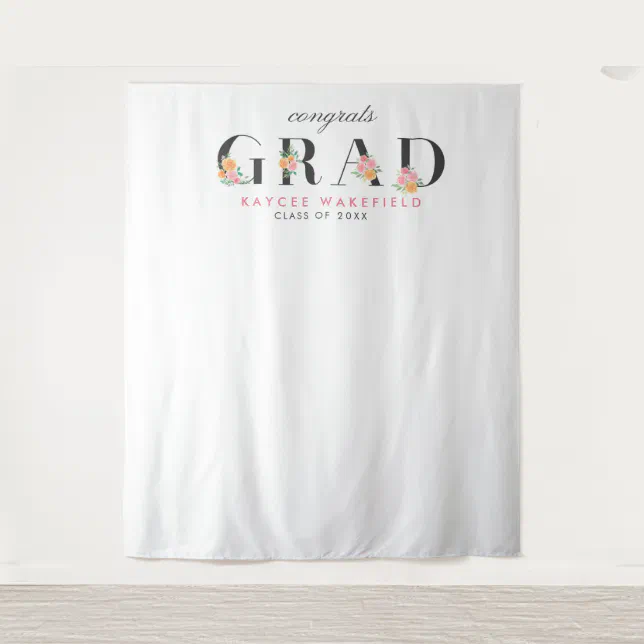 Graduation Roses and Typography Photo Backdrop | Zazzle