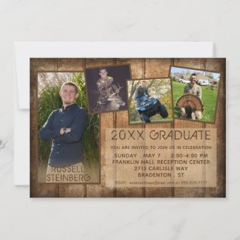Graduation Rustic Country Wood 5 Photo Collage Invitation | Zazzle