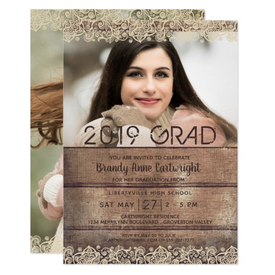 Graduation Rustic Country Wood and Lace Two Photo Invitation | Zazzle.com