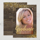Graduation Rustic Glam Faux Gold Glitter Photo Announcement | Zazzle