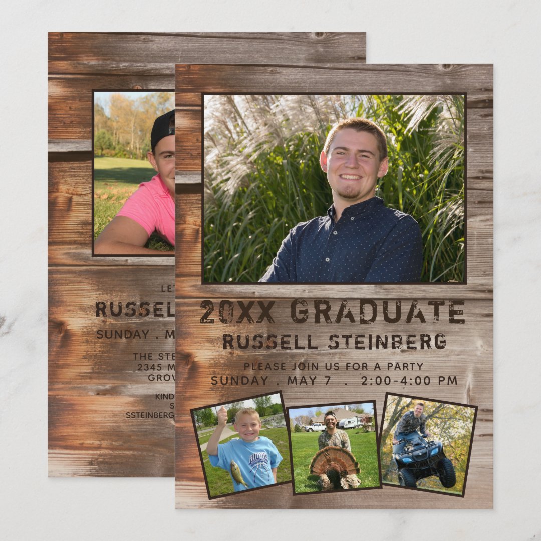 Graduation Rustic Wood 5 Photo Invitation | Zazzle