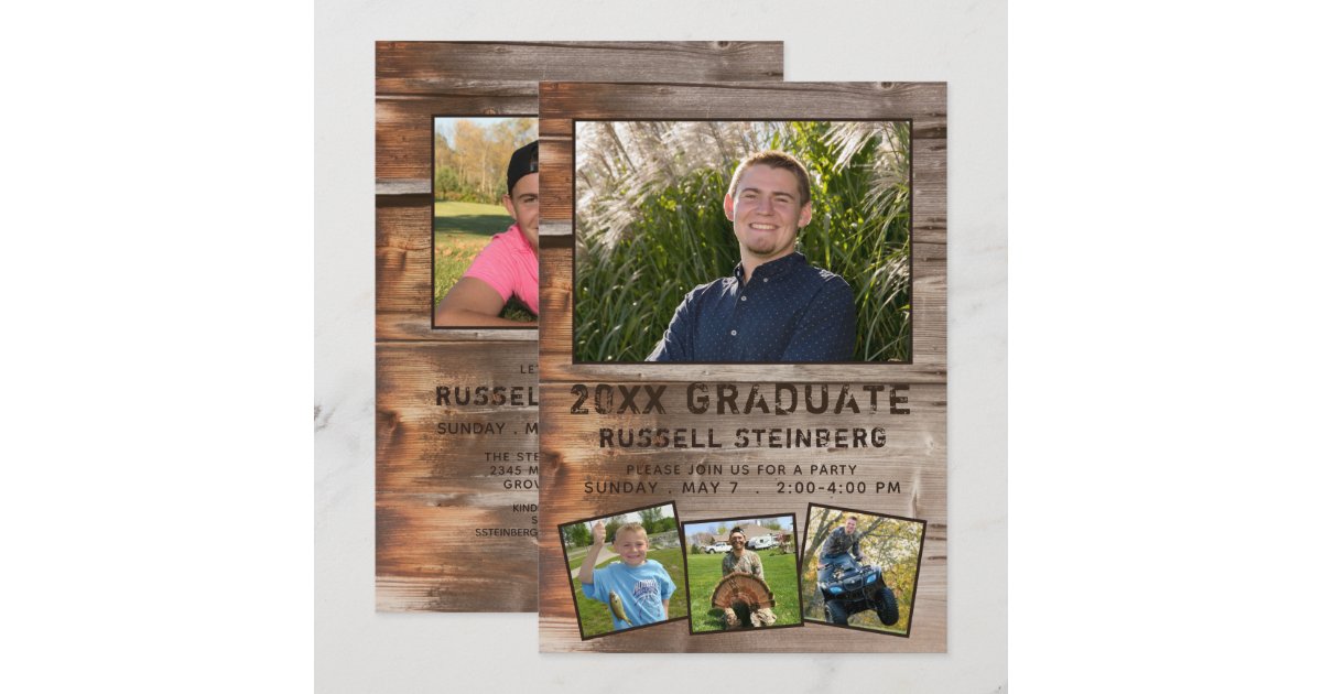Graduation Rustic Wood 5 Photo Invitation | Zazzle