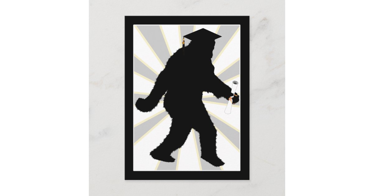 Graduation Sasquatch with Grad Cap Announcement Postcard | Zazzle
