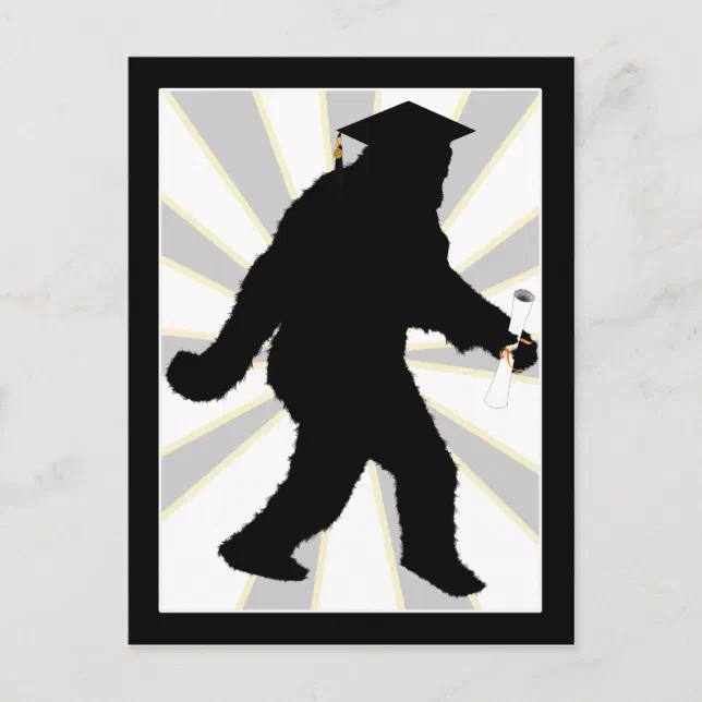 Graduation Sasquatch with Grad Cap Announcement Postcard | Zazzle