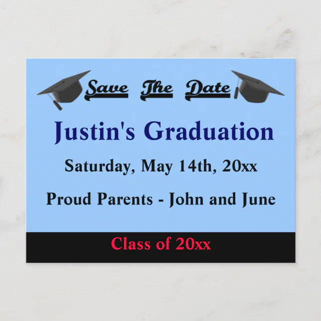 Graduation Save The Date Card Modern Blue | Zazzle