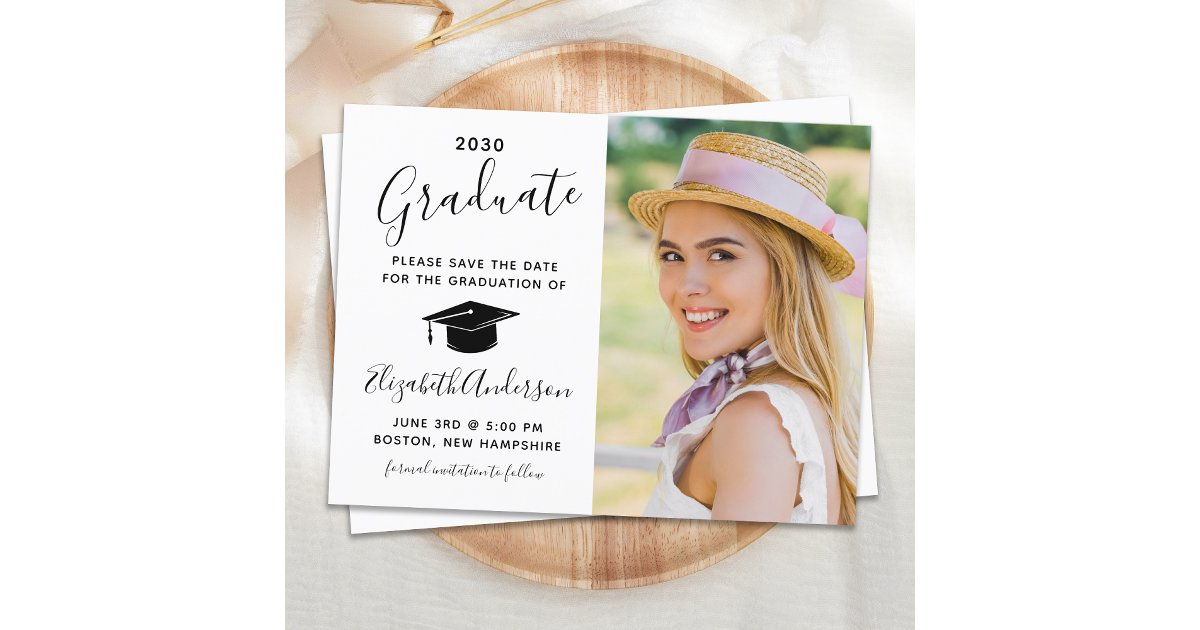 Graduation Save The Date Elegant Script Photo Announcement | Zazzle