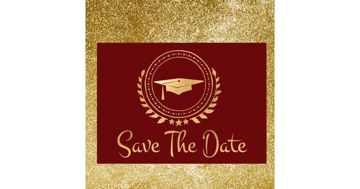 Graduation Save The Date Gold Grad Cap Red | Zazzle