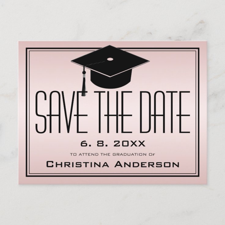 Graduation Save the Date Grad Cap Blush Graduate Announcement Postcard ...