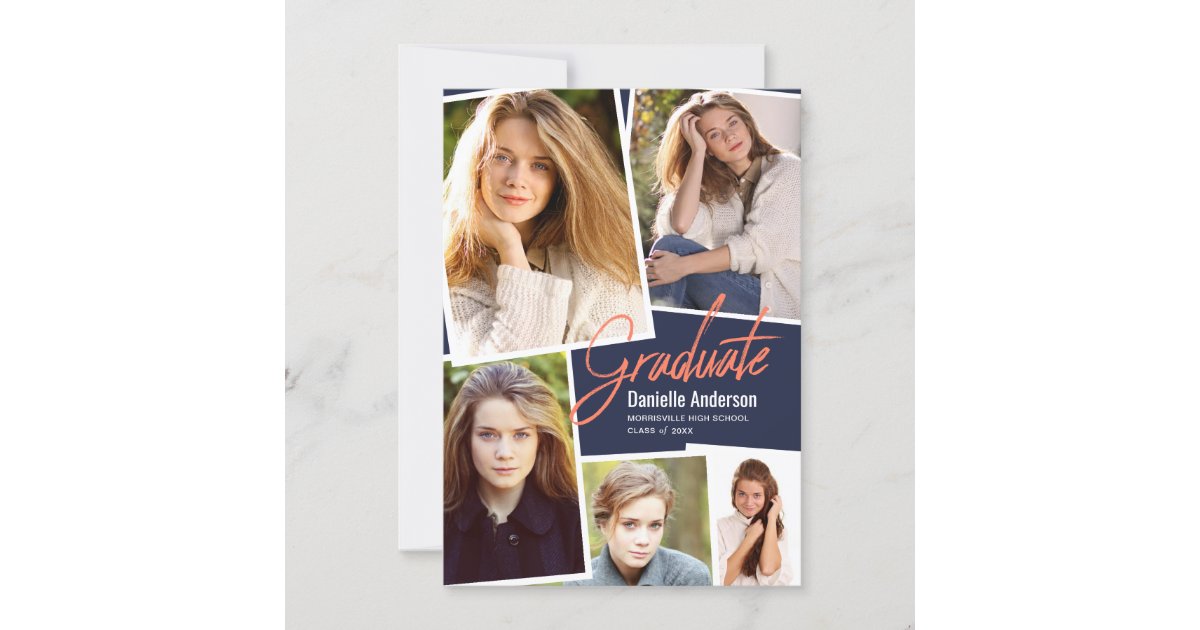 Graduation Scattered Photo Collage Modern Script Announcement | Zazzle