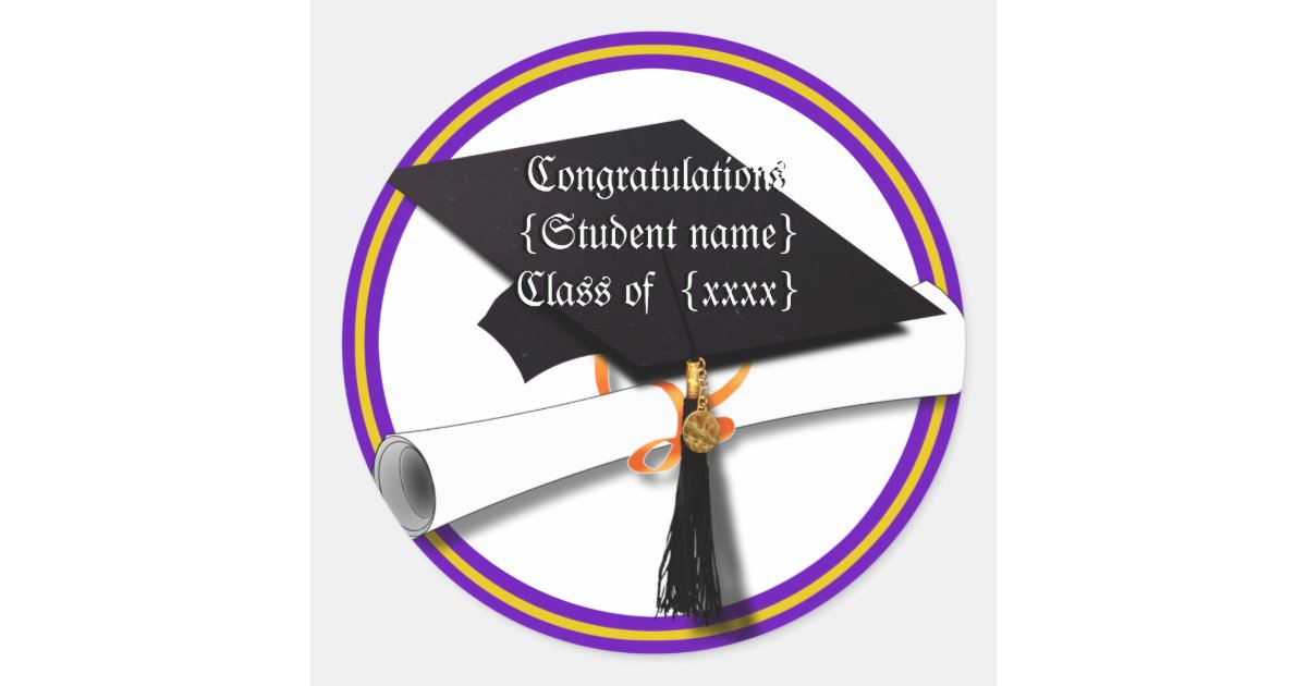 Graduation School Colors Purple and Gold Classic Round Sticker | Zazzle