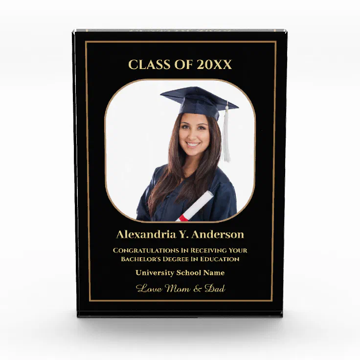 Graduation School Gold Modern Award Custom Photo Block | Zazzle