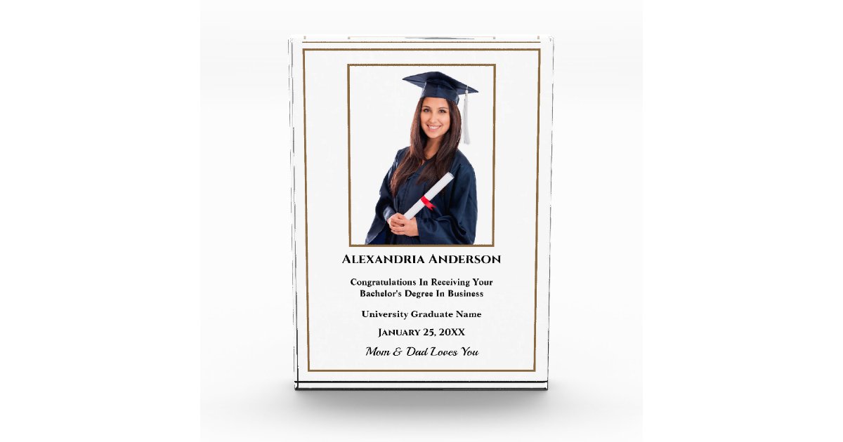Graduation School Gold White Modern Personalize Photo Block | Zazzle