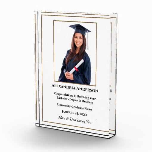 Graduation School Gold White Modern Personalize Photo Block | Zazzle