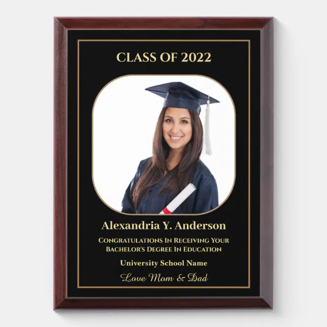 Graduation School Photo Gold Modern Custom Award Plaque | Zazzle