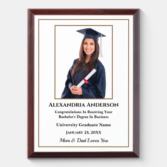 Graduation School Photo Gold Modern Personalize Award Plaque | Zazzle