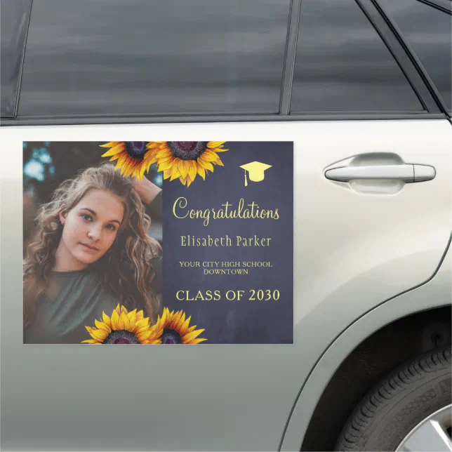 Graduation school year floral congrats grad photo car magnet | Zazzle