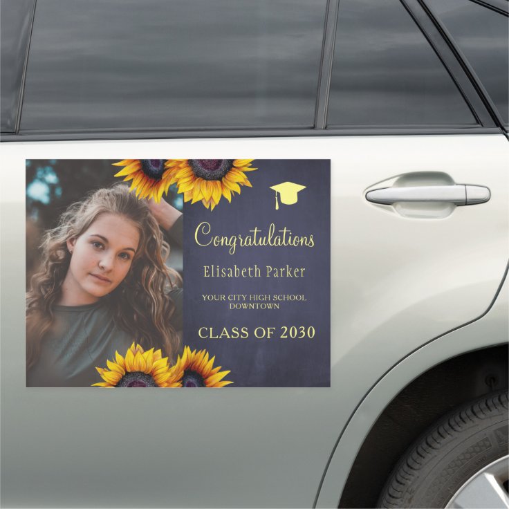 Graduation school year floral congrats grad photo car magnet | Zazzle