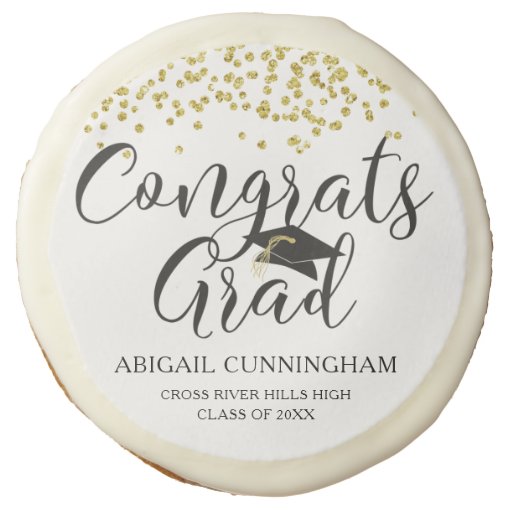 Graduation Script CONGRATS GRAD Gold Glitter Sugar Cookie | Zazzle