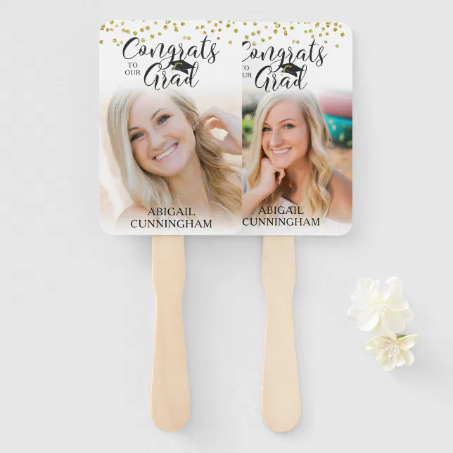 Graduation Script CONGRATS TO OUR GRAD Photo Hand Fan | Zazzle