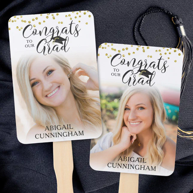 Graduation Script CONGRATS TO OUR GRAD Photo Hand Fan | Zazzle