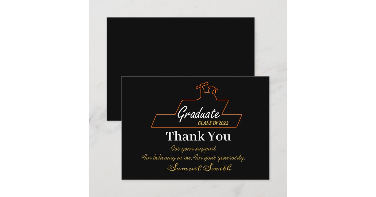 Graduation Script Gold & Black Class of Thank You Card | Zazzle