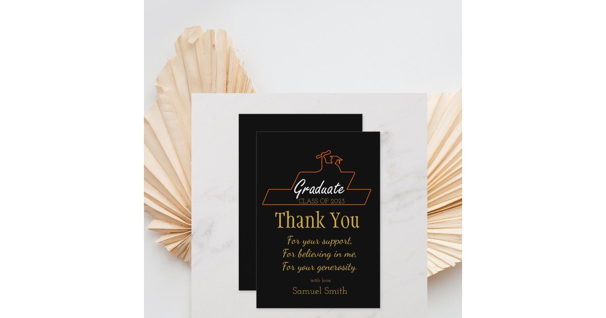 Graduation Script Handwriting Black & Gold Scroll Thank You Card | Zazzle