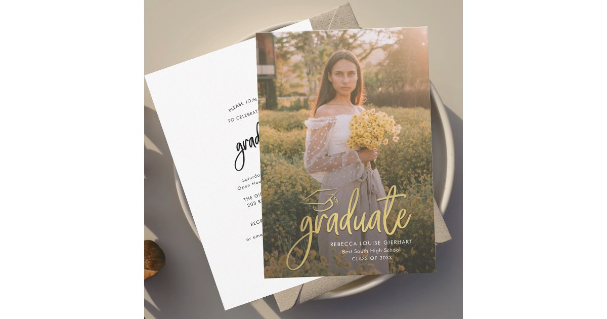 Graduation Script Photo Grad Open House Invitation | Zazzle