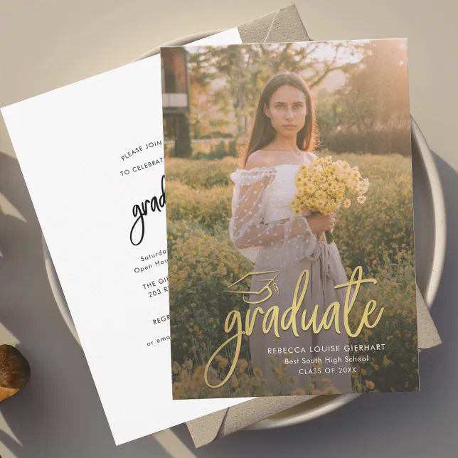 Graduation Script Photo Grad Open House Invitation | Zazzle