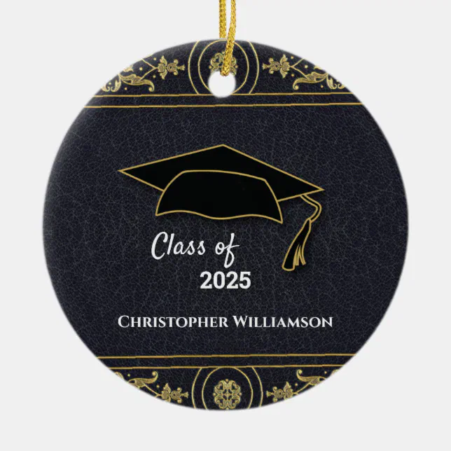 Graduation Senior Year Elegant Black Gold Ceramic Ornament | Zazzle