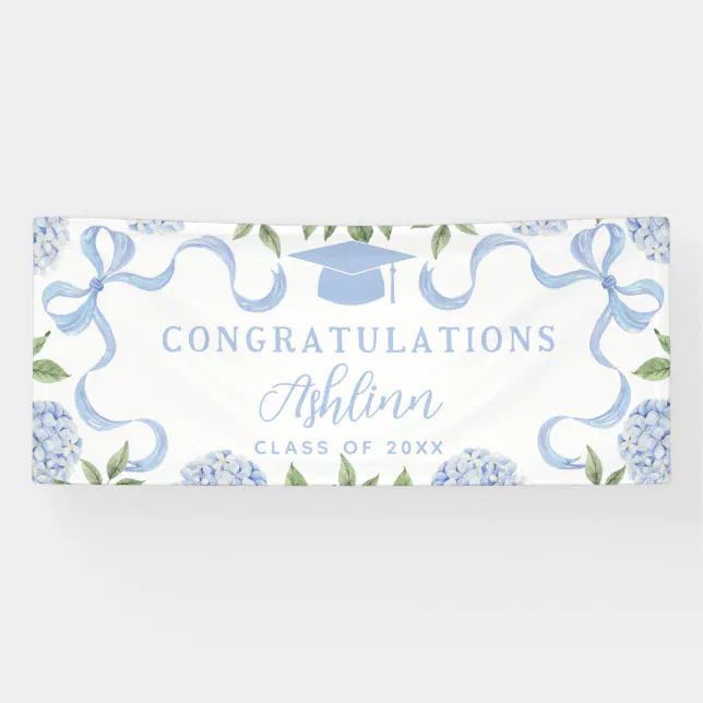 Graduation Sign, Blue Hydrangea, White Banner | Zazzle