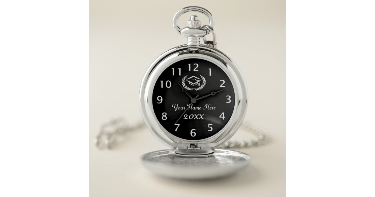 Graduation Signature Silver Pocket Watch | Zazzle
