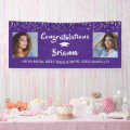 Graduation Silver Confetti Script Photo Purple Banner | Zazzle