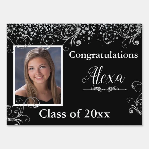 Graduation Silver Glitter Swirls Confetti Yard Sign | Zazzle