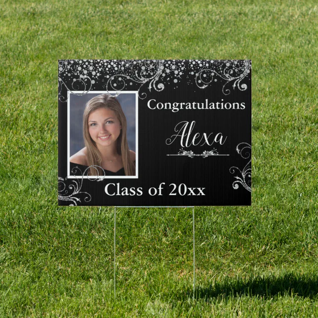 Graduation Silver Glitter Swirls Confetti Yard Sign | Zazzle