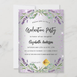 Graduation silver lavender eucalyptus floral invitation | Zazzle