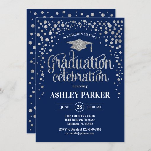 Graduation - Silver Navy Invitation | Zazzle