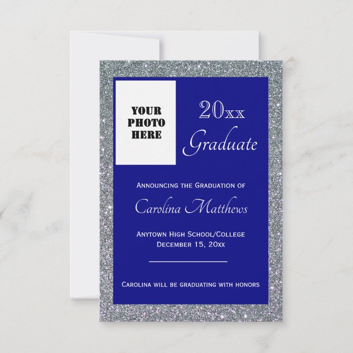 Graduation Silver Sparkle Navy Blue Announcement | Zazzle.com
