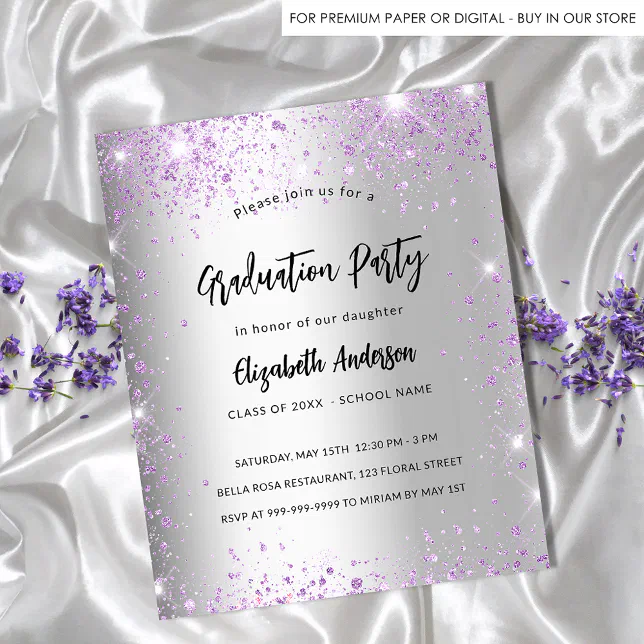 Graduation silver violet purple invitation | Zazzle