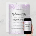 Graduation silver violet purple sparkles invitation | Zazzle