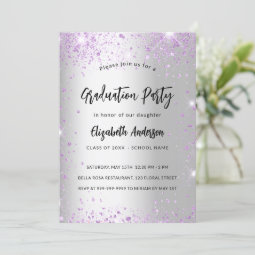 Graduation silver violet purple sparkles invitation | Zazzle