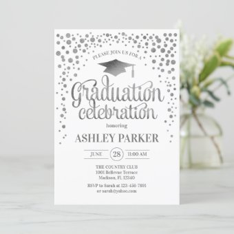 Graduation - Silver White Invitation | Zazzle