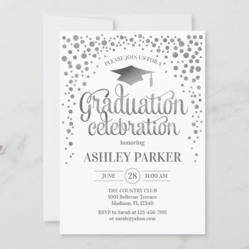 Graduation - Silver White Invitation | Zazzle