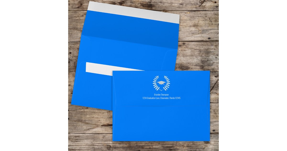 Graduation Simple Classic Laureate Azure Blue Envelope | Zazzle