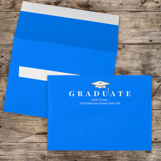 Graduation Simple Classic Modern Azure Blue Envelope | Zazzle