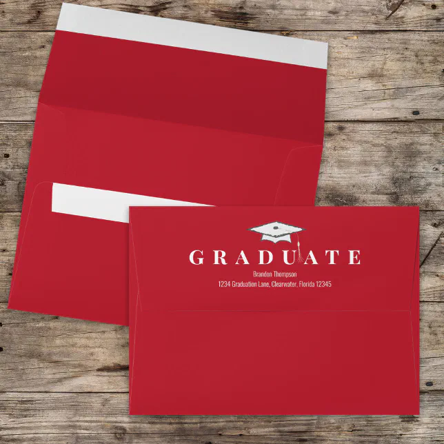 Graduation Simple Classic Modern Cardinal Red Envelope | Zazzle