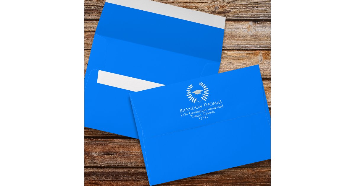 Graduation Simple Modern Classic Azure Blue Envelope | Zazzle